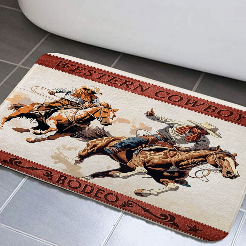 Western Bathroom Rugs, Western Farmhouse Cowboy Non-Slip Bath Rugs ...