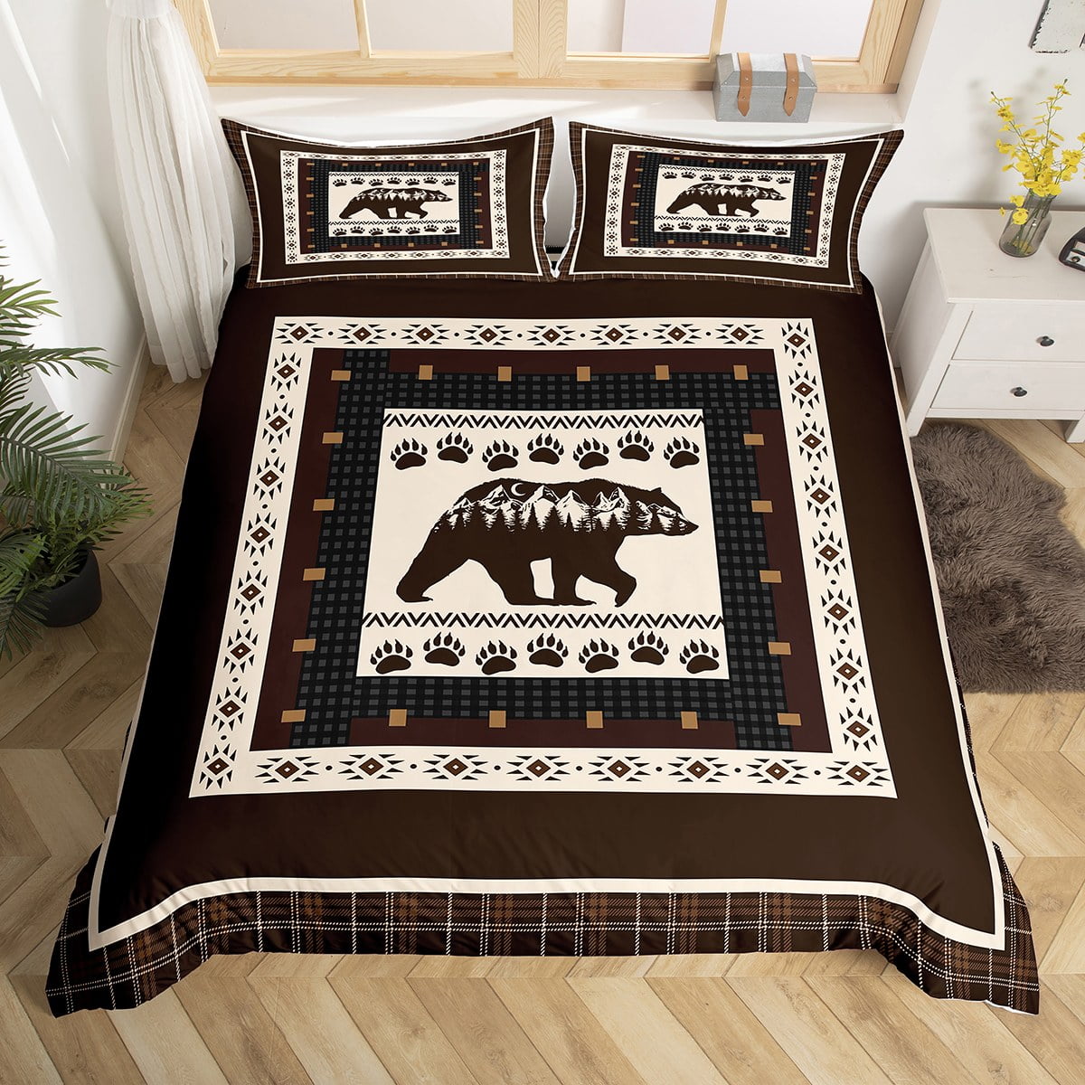 Western Bear Bedding Set, Woodland Animal Claw Comforter Cover King ...