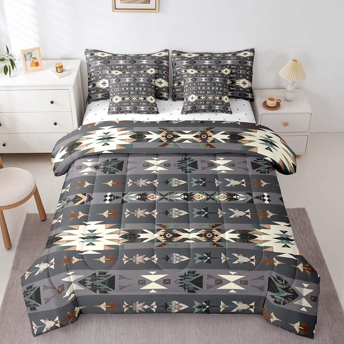 Western Bed in a Bag King Size Comforter Set 7 Pieces,Geometric Aztec ...