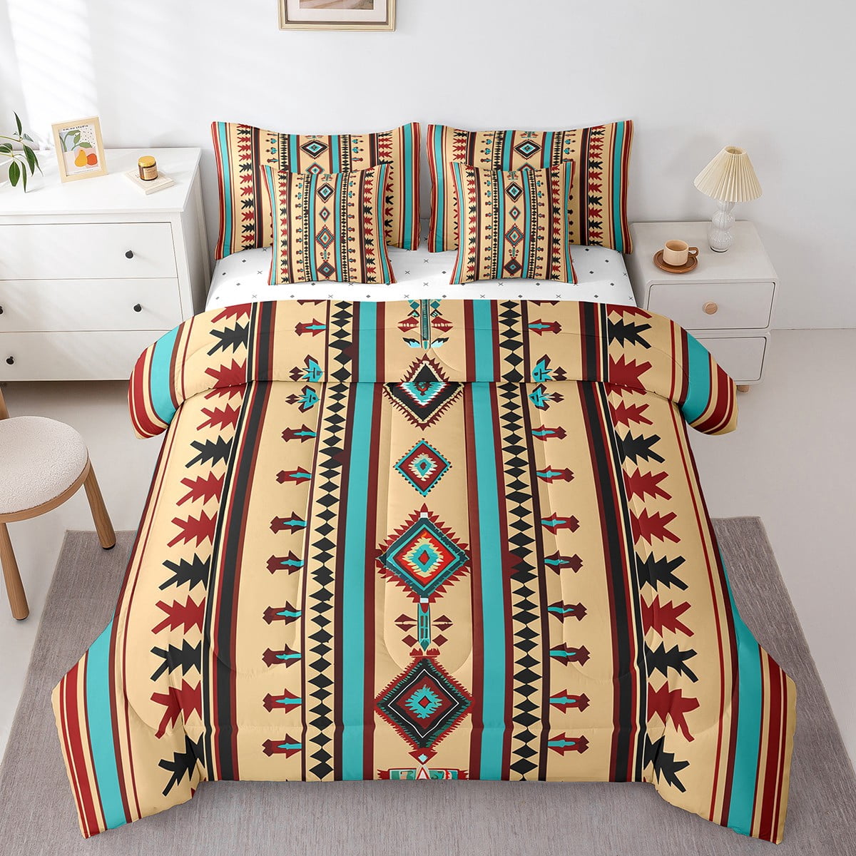 Western Bed in a Bag King Size Comforter Set 7 Pieces,Geometric Aztec ...
