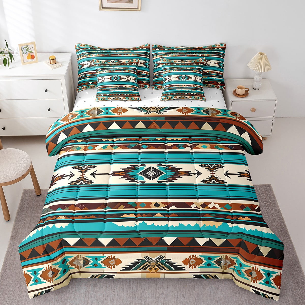 Western Bed in a Bag King Size Comforter Set 7 Pieces,Geometric Aztec ...