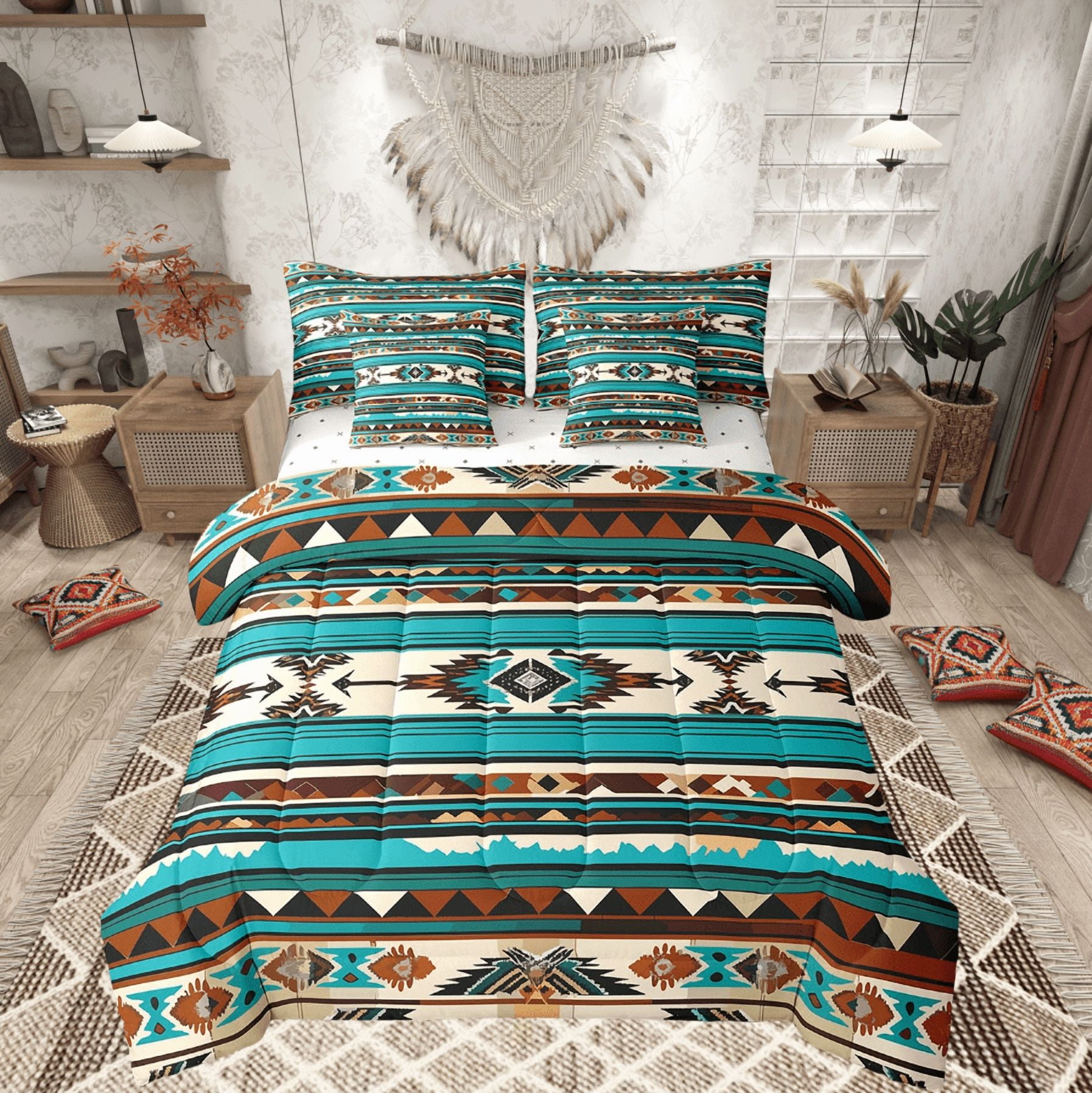 Western Bed in a Bag Queen Comforter Set 7 Piece,Geometric Aztec ...