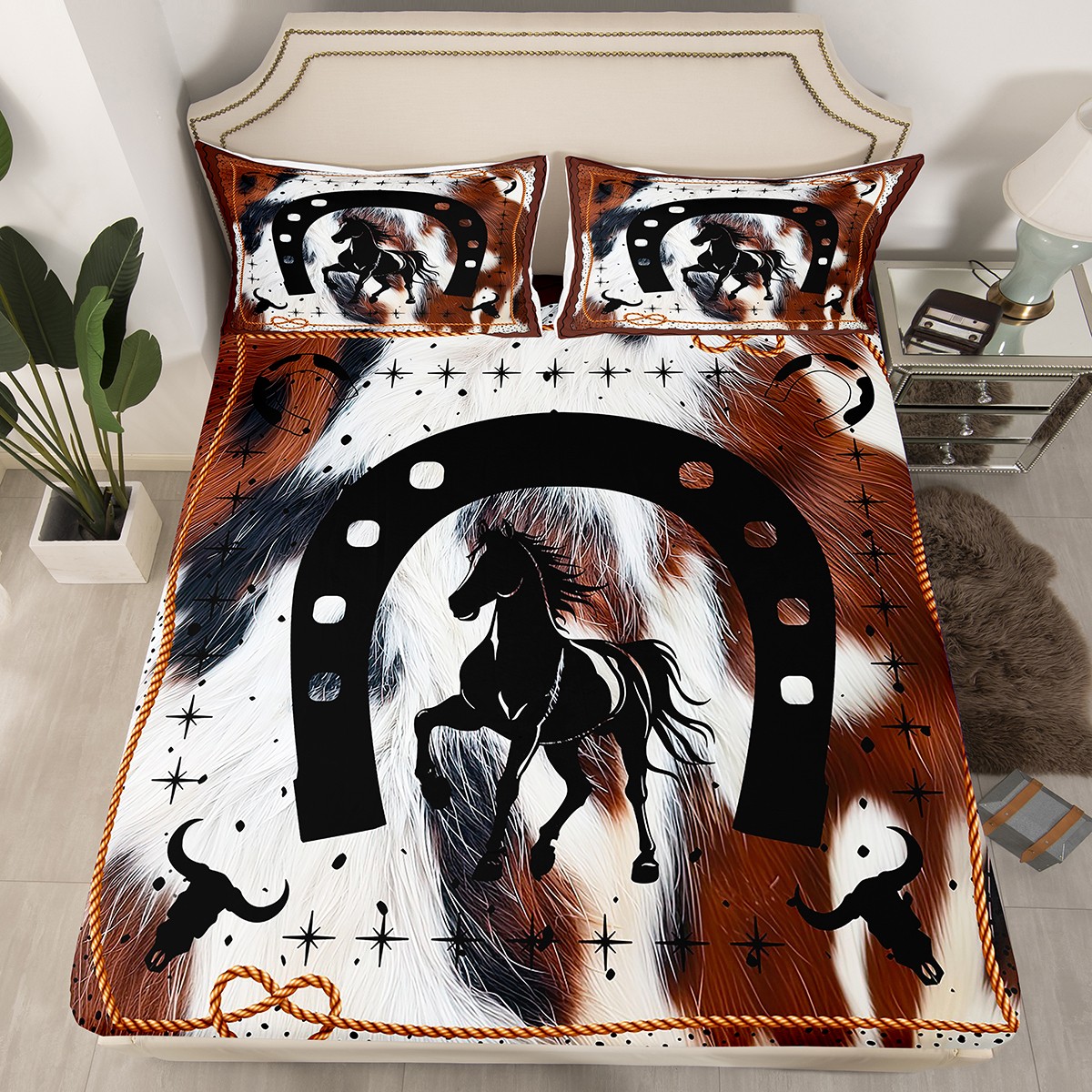 Western Bed Sheets Full Size Horse Cowboy Fitted Sheet Rustic Farmhouse ...