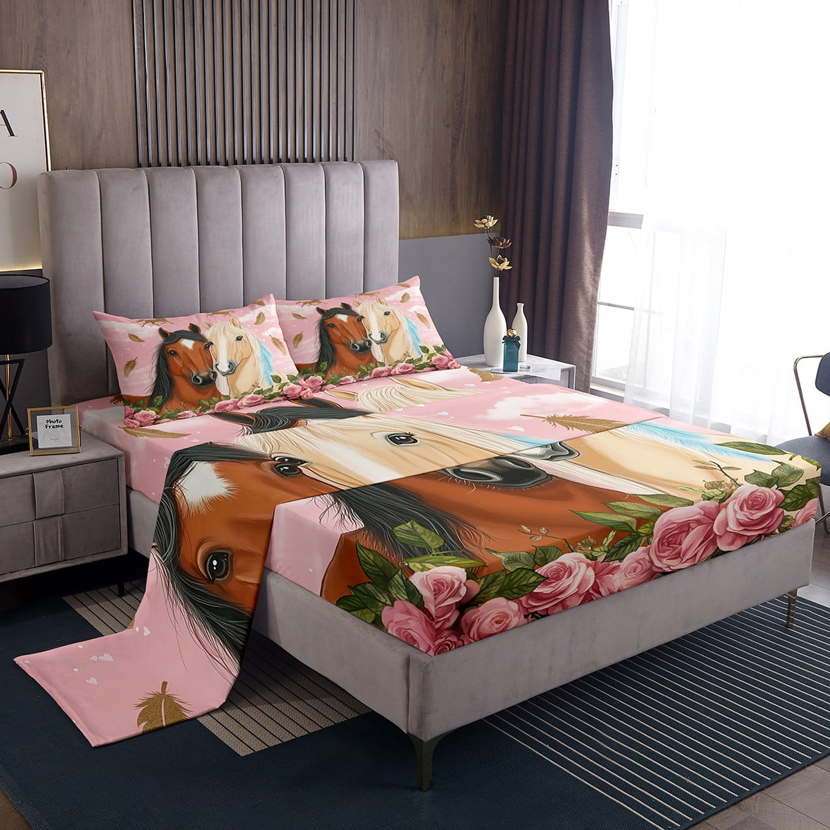 Western Bed Sheets Set Adults,Horse Twin Sheet Set,Pink Cowgirl Sheets ...