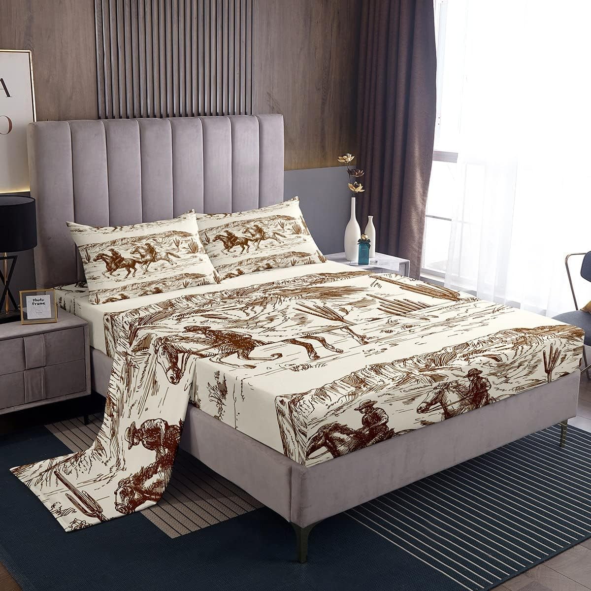 Western Bed Sheets Twin Size Cowboy Sheet Set American Wild West Desert ...