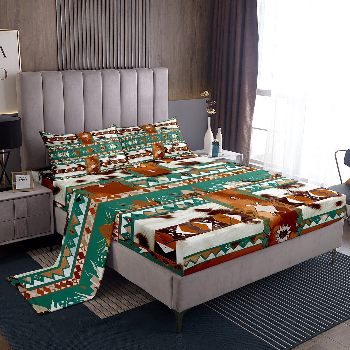 Western Bed Sheets Set Geometric Aztec Sheet Set Full,Southwestern ...