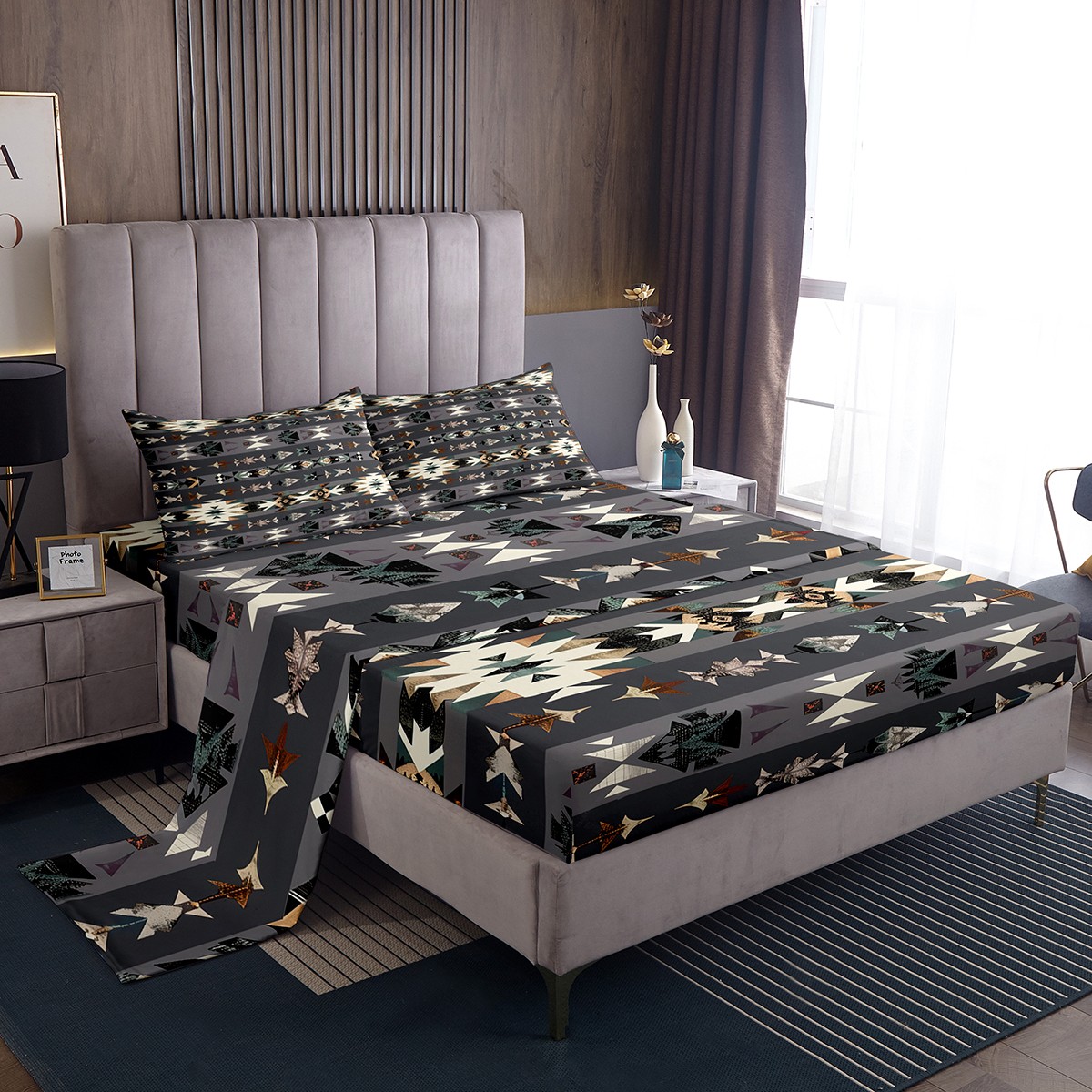 Western Bed Sheets Set Geometric Aztec Sheet Set Queen,Southwestern ...