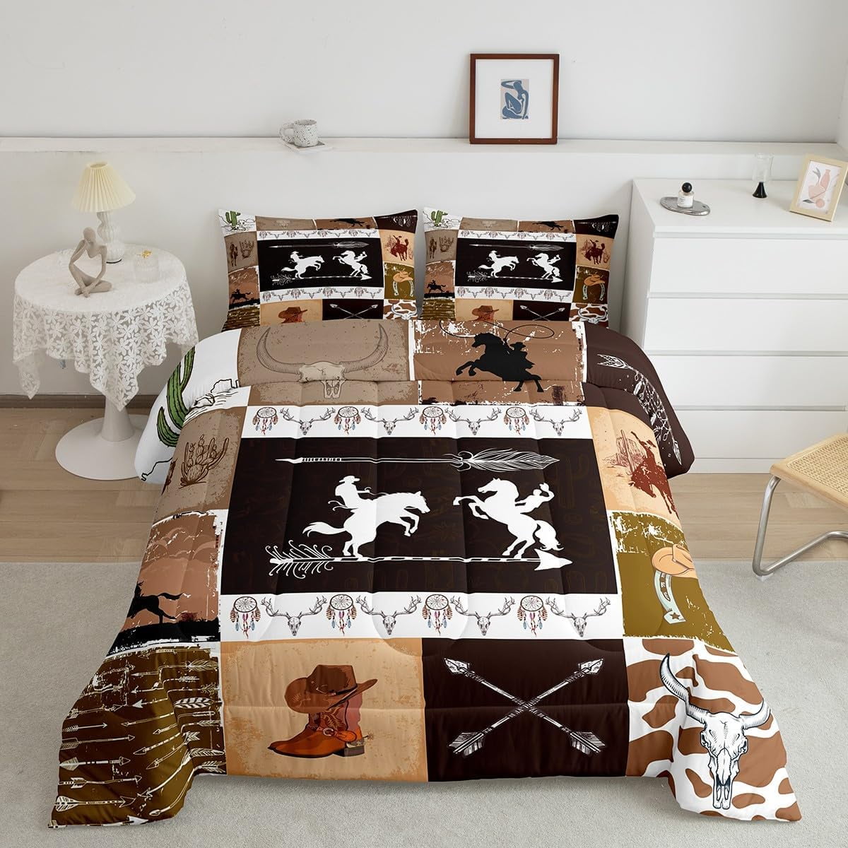 Western Bedding Bull Skull Horse Arrow Print Bed Comforter Set Twin ...