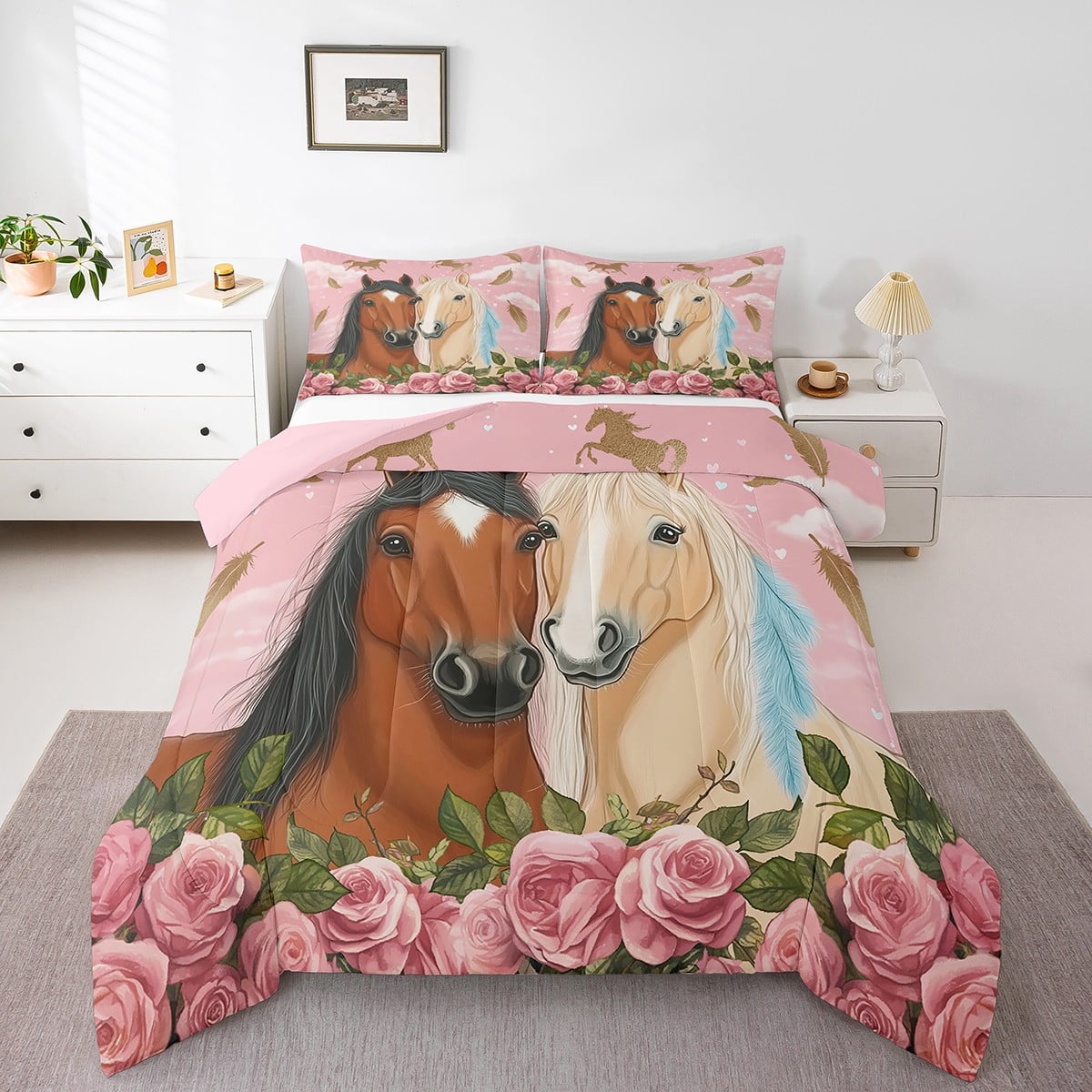 Western Bedding Set Adults,Horse Twin Comforter Set,Pink Cowgirl ...