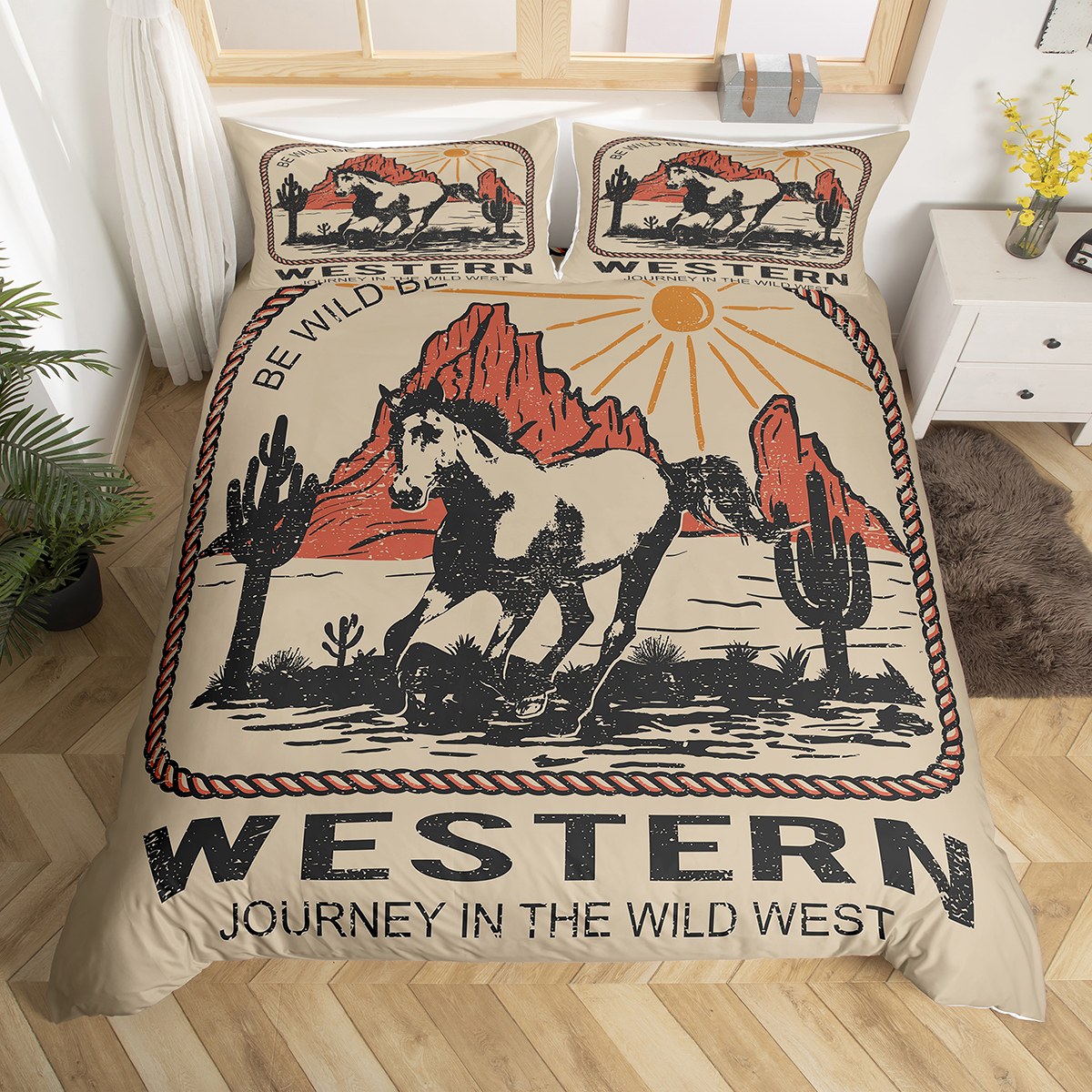 Western Bedding Set King Horse Duvet Cover For Cowboy Cowgirl Wild West ...