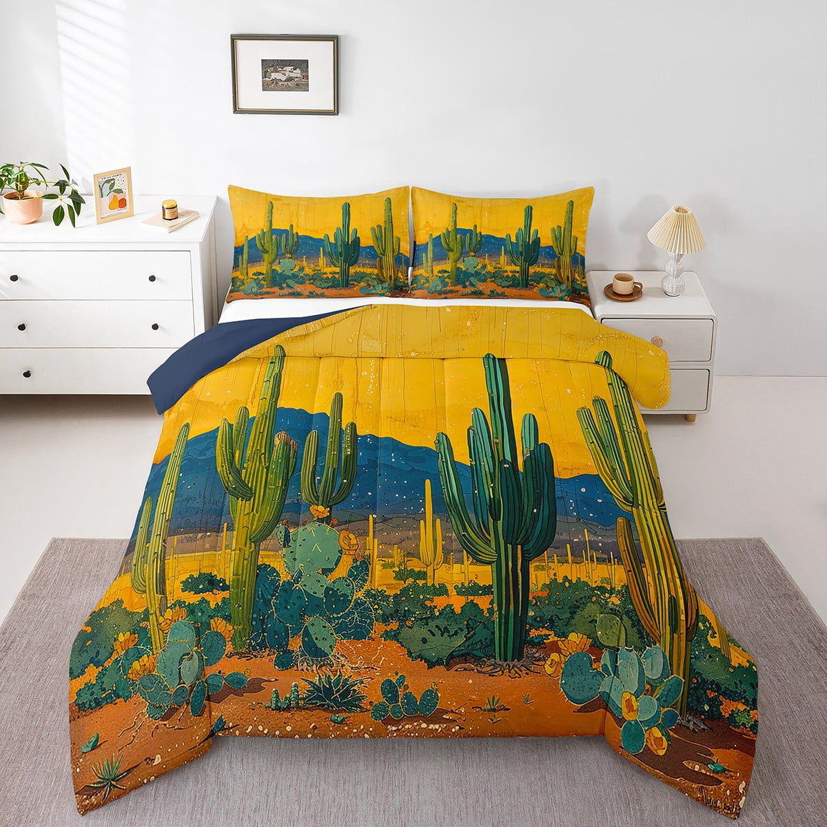 Western Bedding Set Toddler,Retro Tropical Plants Cactus Comforter Set ...