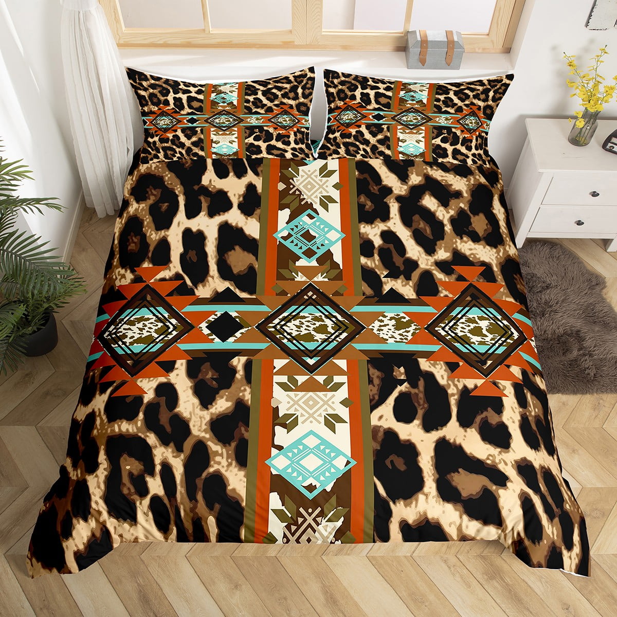 Western Bedding Sets Queen Leopard Print Comforter Cover,Cheetah Skin ...