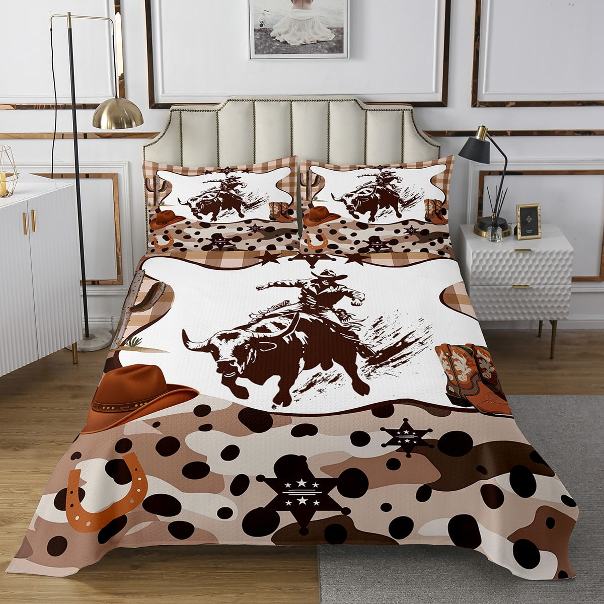 Western Bedspread Set Cowboy Hat Quilt Set King,Cowboy Boots Coverlet ...