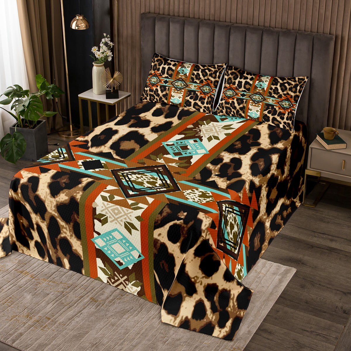 Western Bedspread Set King Cheetah Print Coverlet Set,Leopard Skin Hair ...