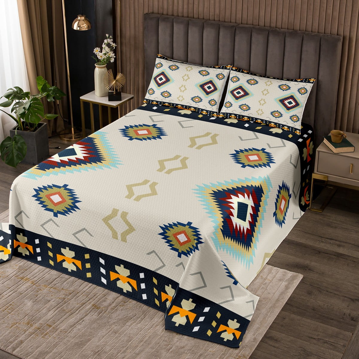 Western Bedspread Set Queen,Boho Aztec Coverlet Set Southwest Geometry ...