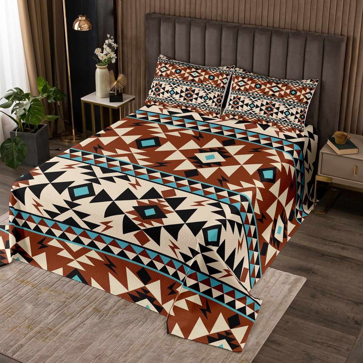 Western Bedspread Set Queen Southwestern Aztec Quilt Set,Geometric ...