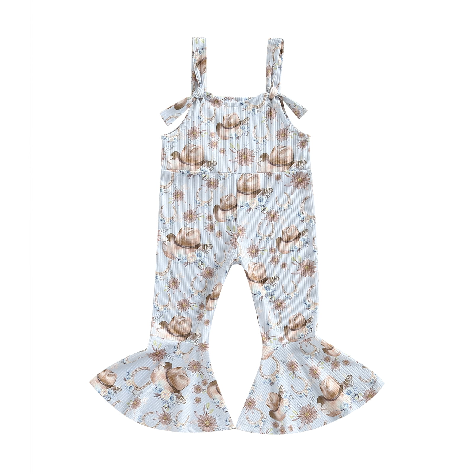 Western Bell Bottom Romper Toddler Baby Girl Floral Sleeveless Jumpsuit ...
