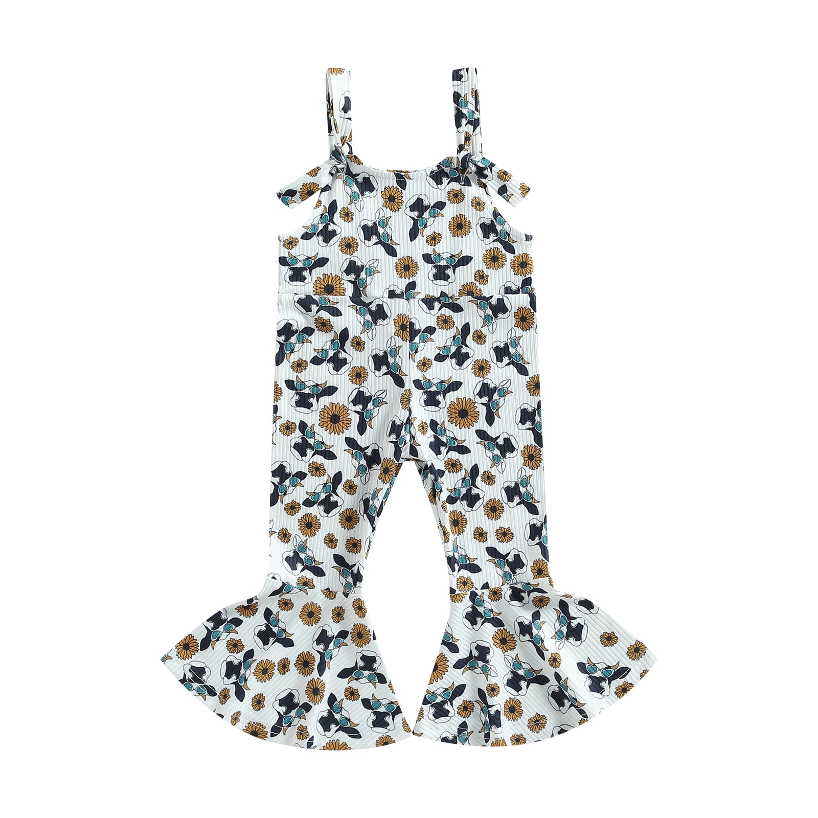 Western Bell Bottom Romper Toddler Baby Girl Floral Sleeveless Jumpsuit Suspender Overall One ...