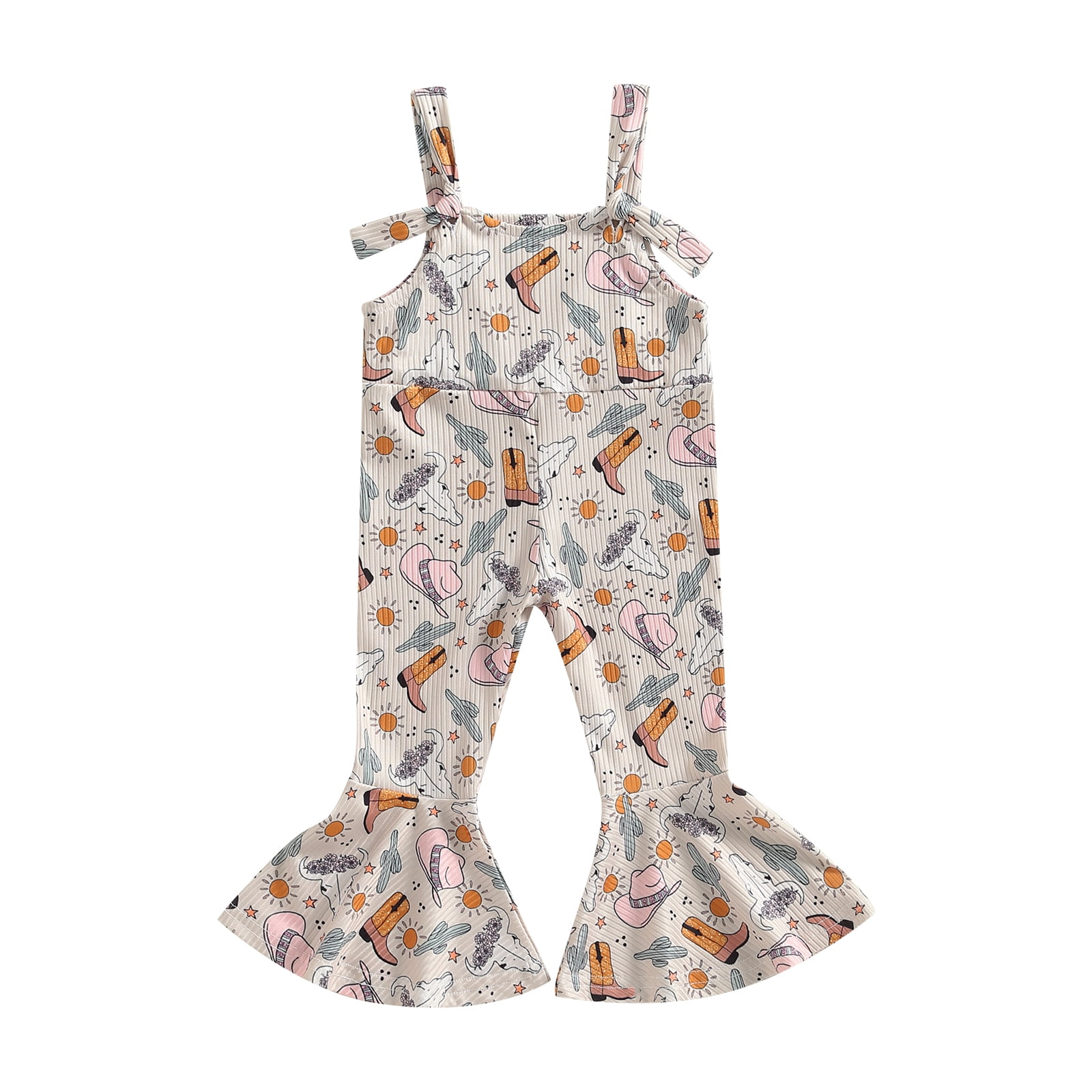 Western Bell Bottom Romper Toddler Baby Girl Floral Sleeveless Jumpsuit Suspender Overall One ...