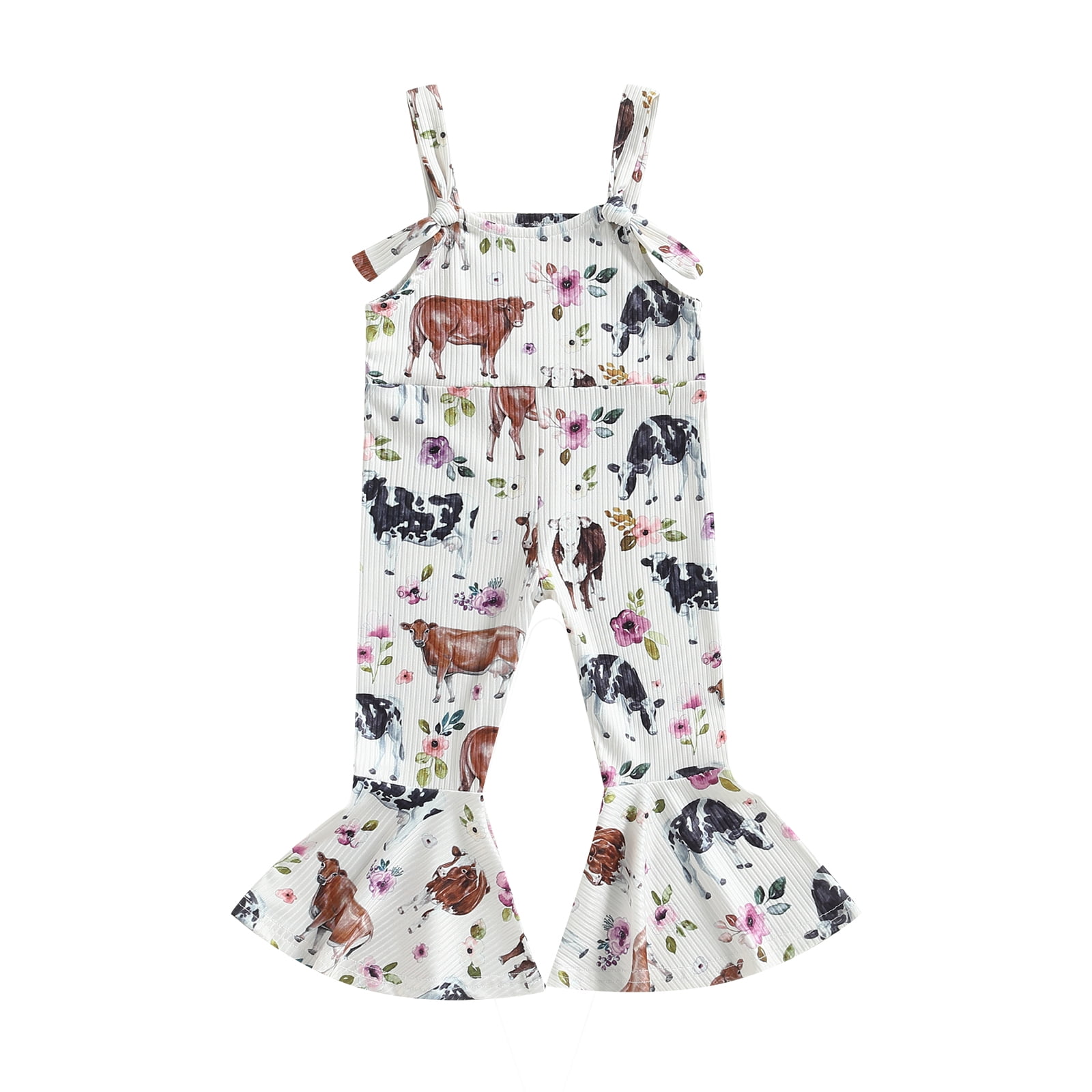 Western Bell Bottom Romper Toddler Baby Girl Floral Sleeveless Jumpsuit Suspender Overall One ...