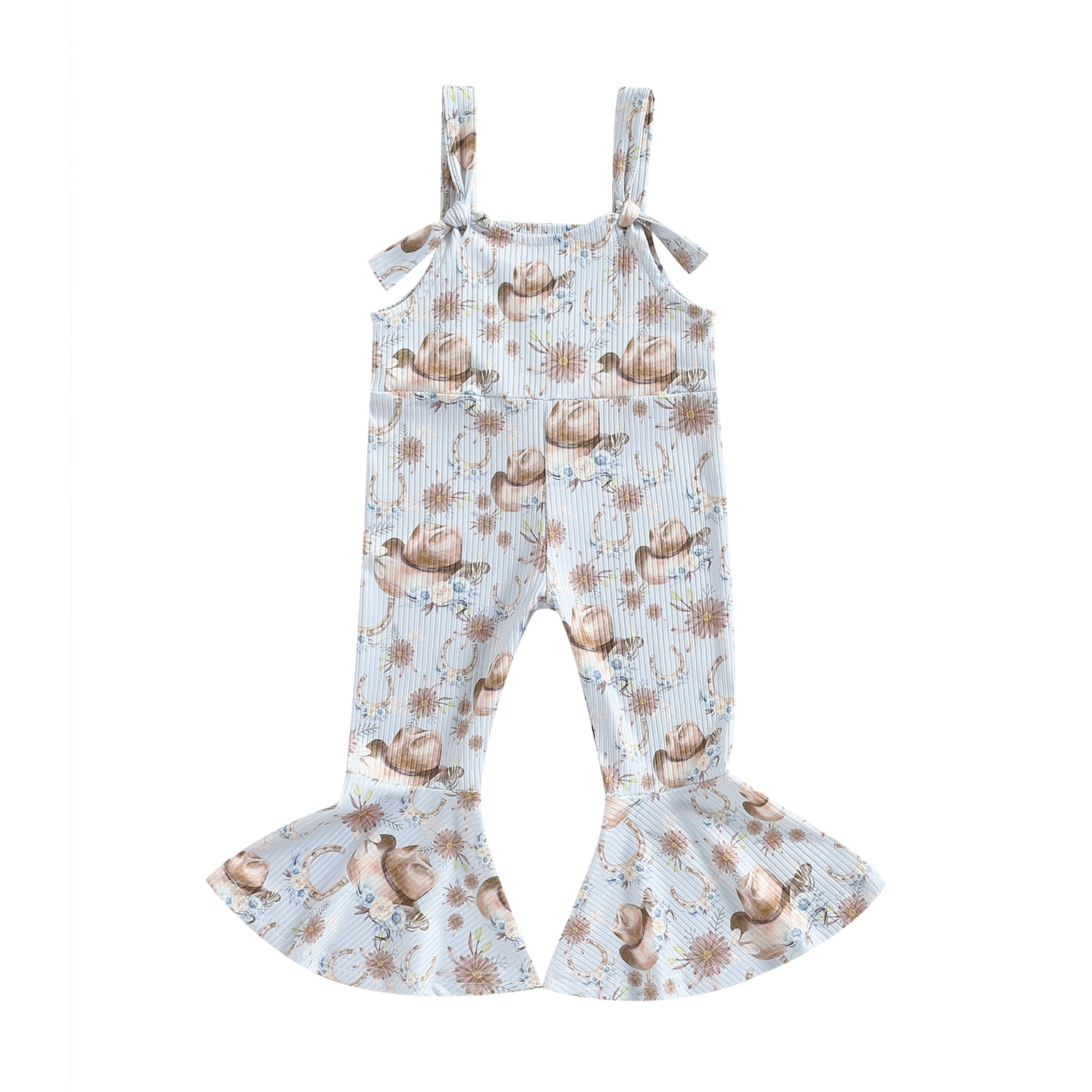 Western Bell Bottom Romper Toddler Baby Girl Floral Sleeveless Jumpsuit Suspender Overall One ...
