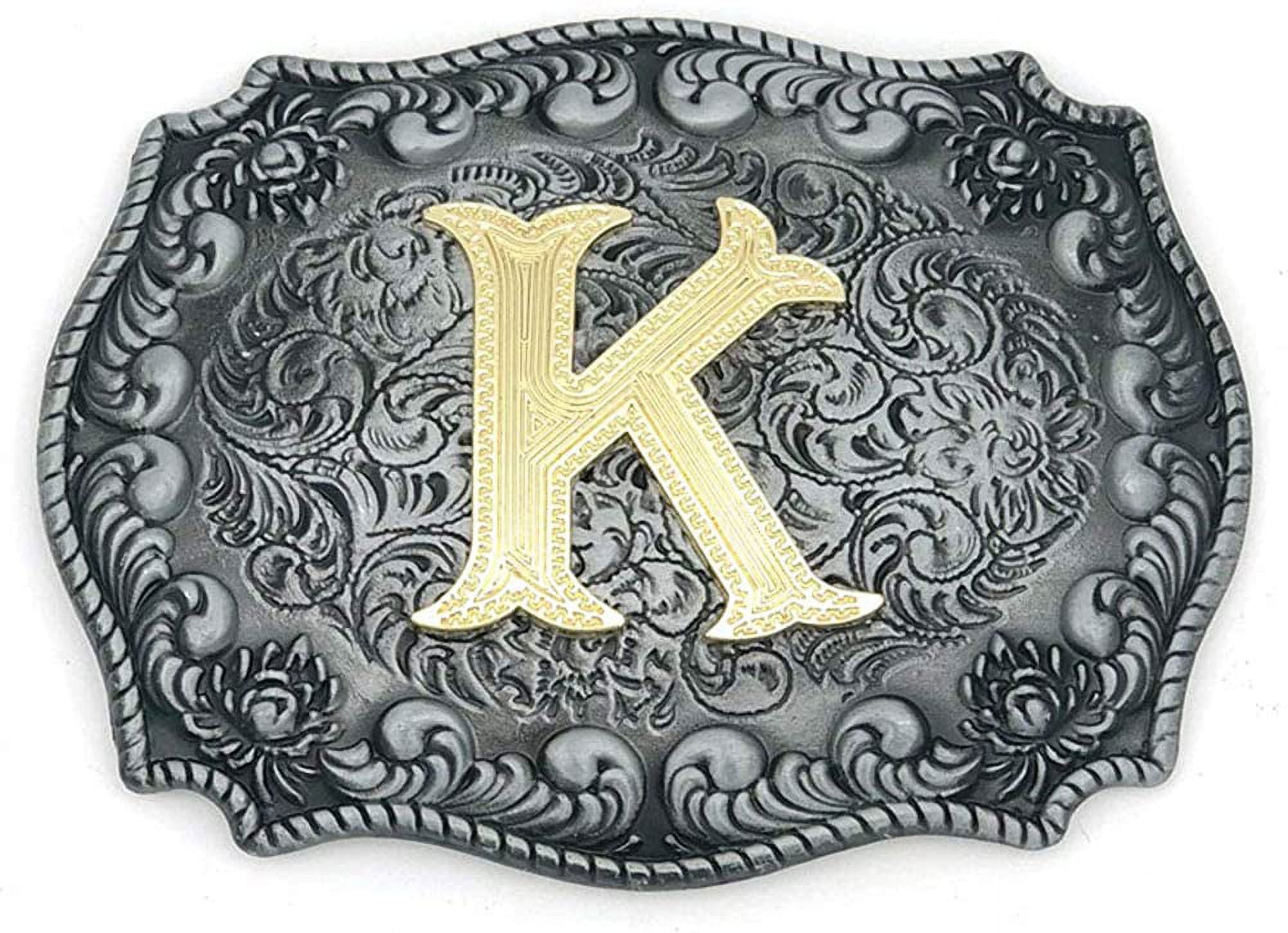 Western Belt Buckle Initial Letters ABCDEFG to Y-Cowboy Rodeo Silver ...