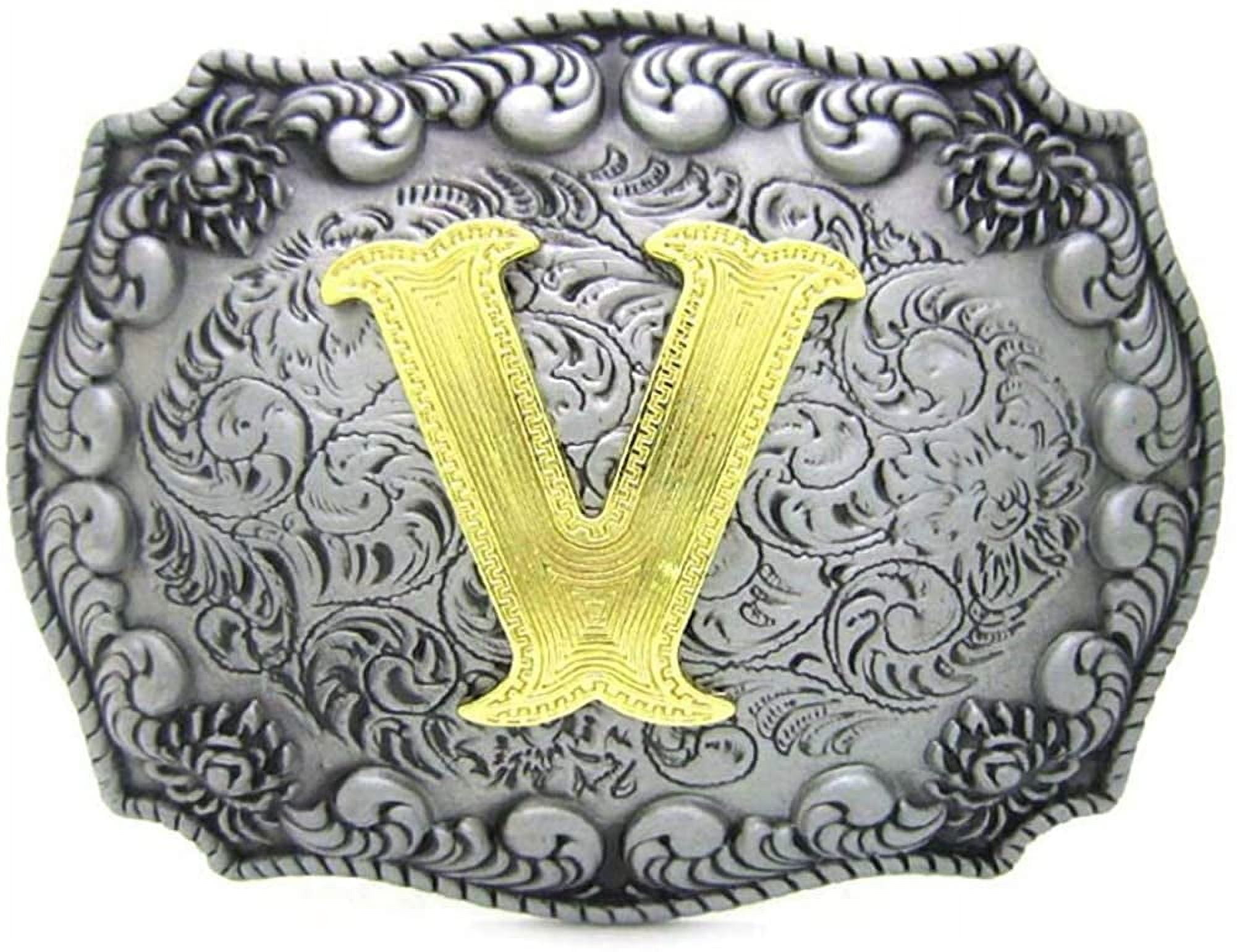 Western Belt Buckle Initial Letters ABCDEFG to Y-Cowboy Rodeo Silver ...
