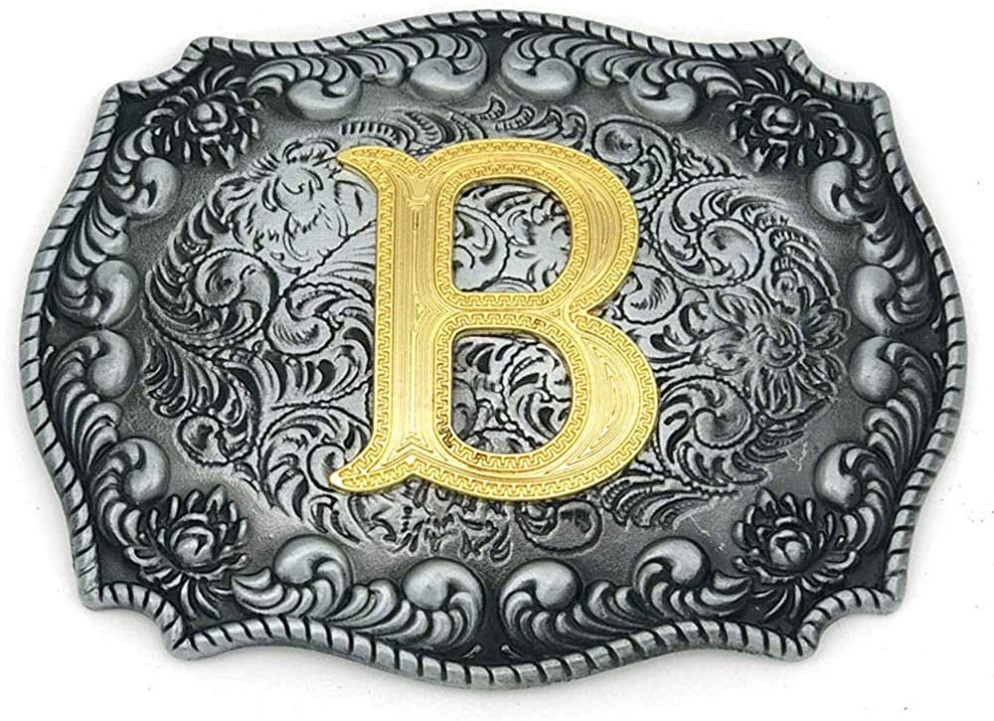 Western Belt Buckle Initial Letters ABCDEFG to Y-Cowboy Rodeo Silver ...
