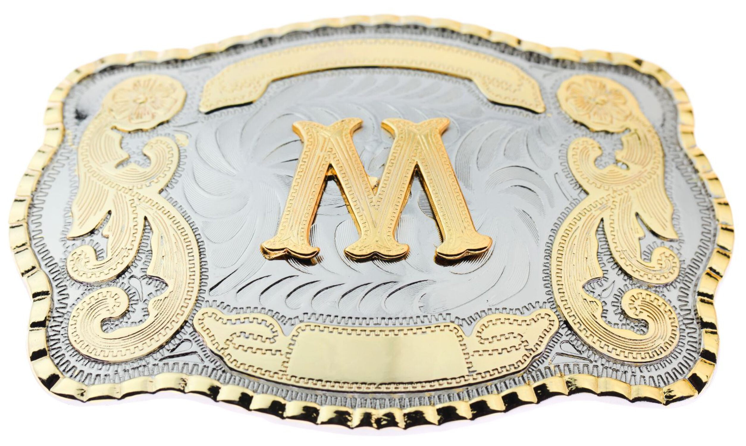 Initial Letter "M" Cowboy Rodeo Western Large Gold Tone Belt Buckle ...