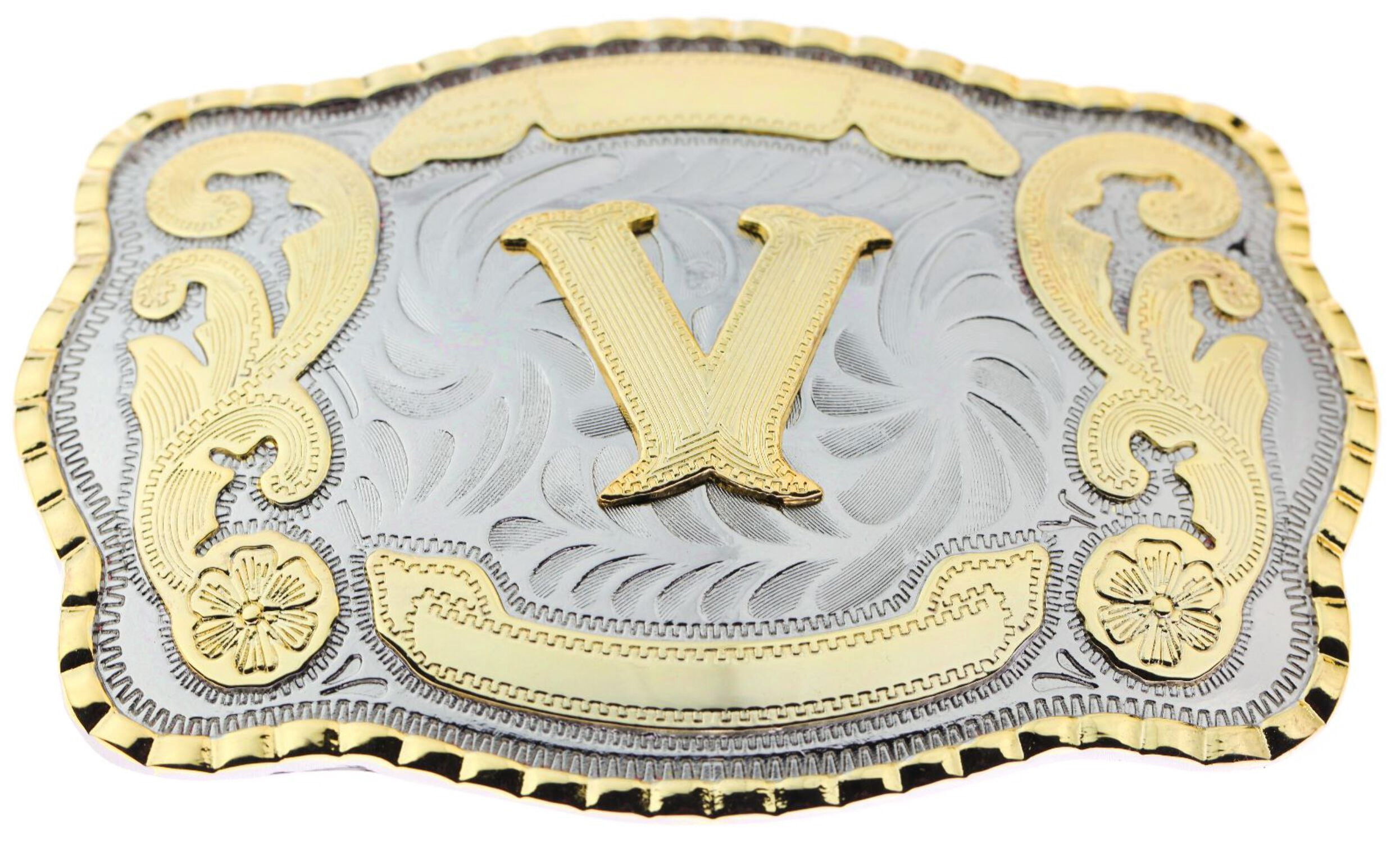 Initial Letter "V" Cowboy Rodeo Western Large Gold Tone Belt Buckle ...
