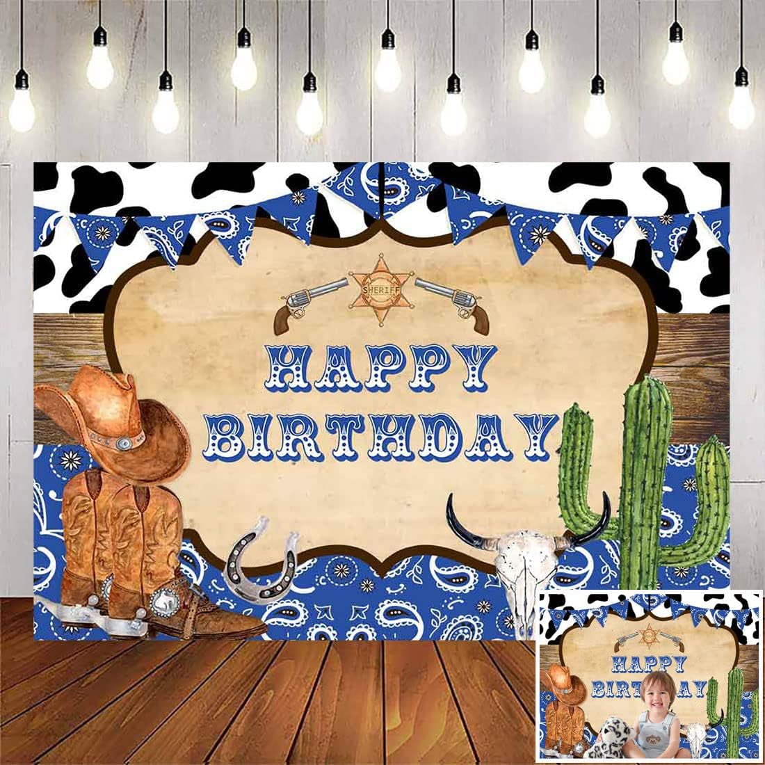 Western Birthday Backdrop Cowboy Happy Birthday Background Decoration ...