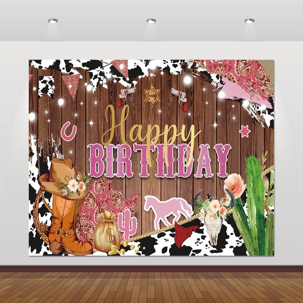 Western Birthday Backdrop Cowgirl Happy Birthday Party Banner ...