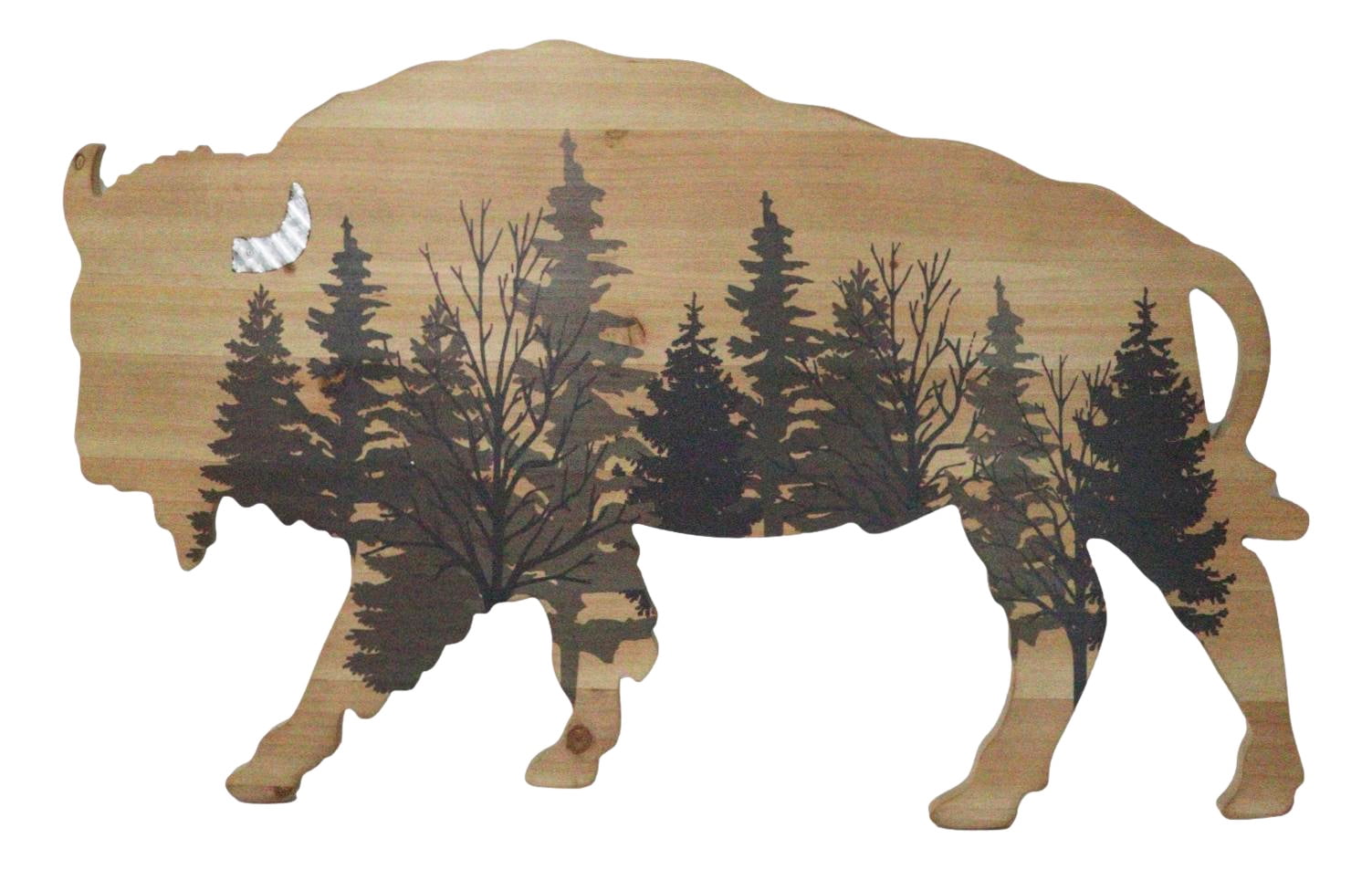 Western Bison Buffalo With Forest Silhouette Wooden Plank Cutout Wall ...