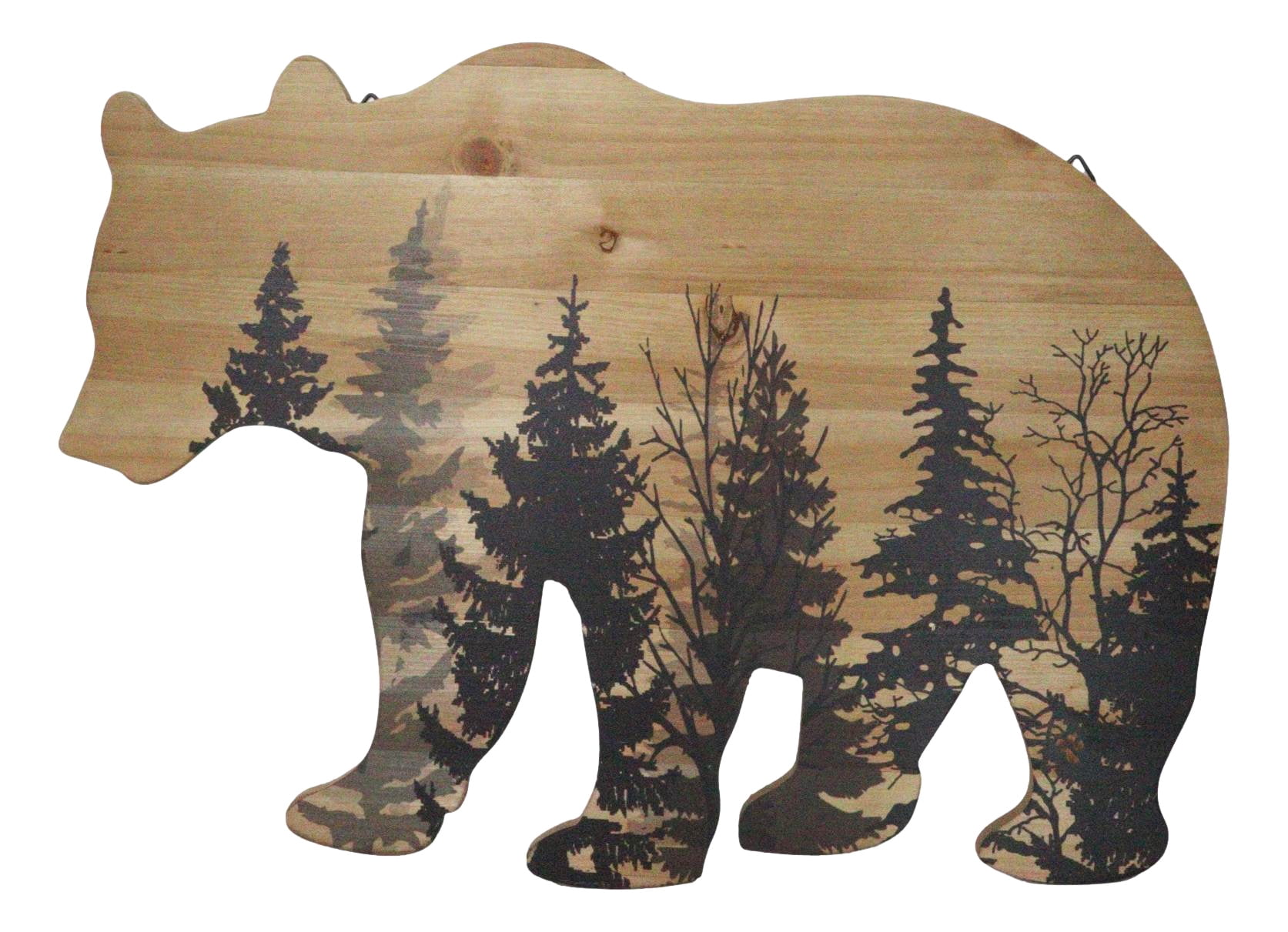 Western Black Bear With Pine Trees Forest Silhouette Wooden Cutout Wall ...