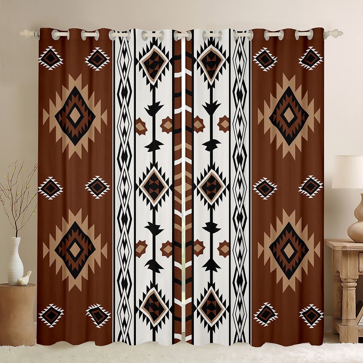 Western Blackout Curtains 42"Wx63"L Brown Rustic Boho Aztec Window ...