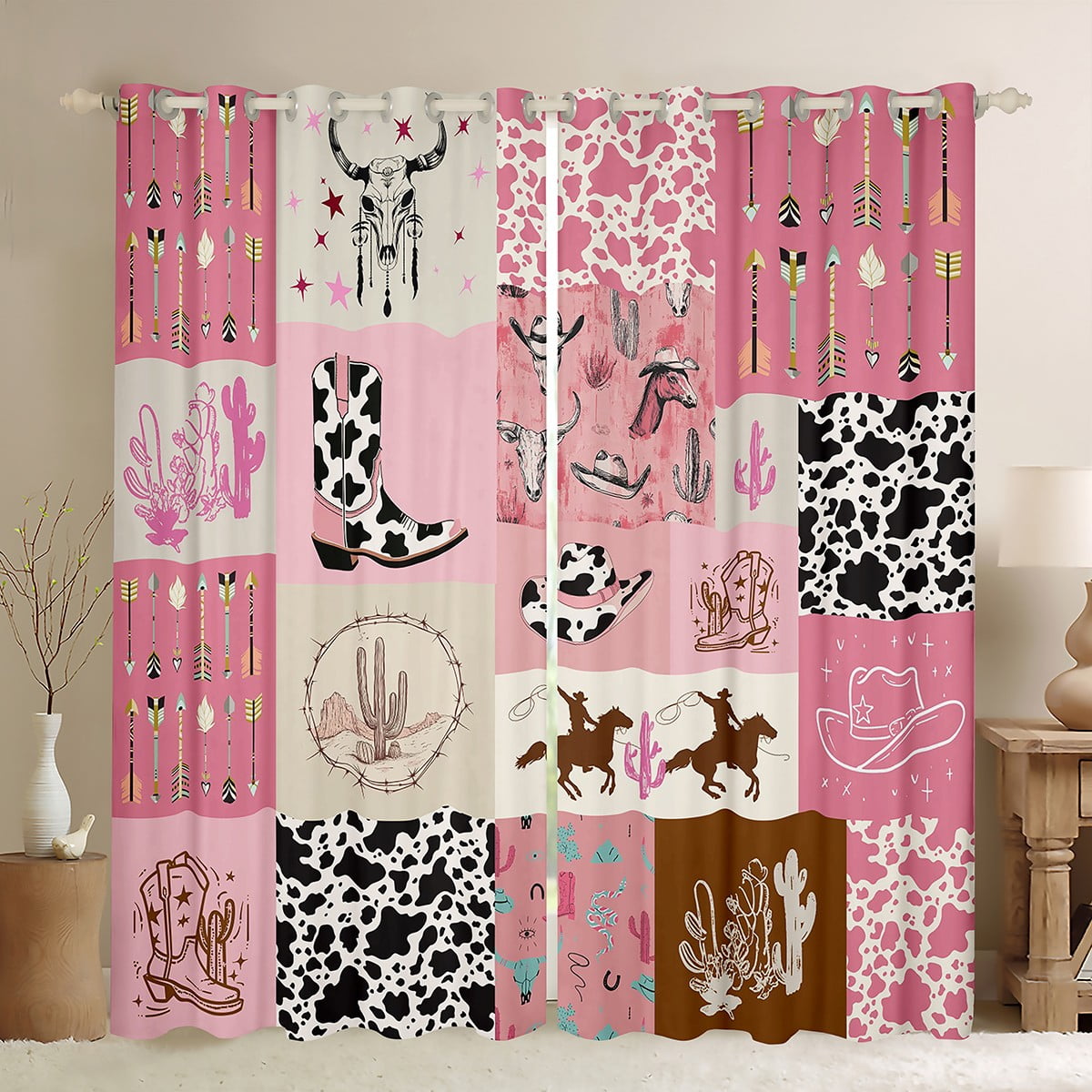 Western Blackout Curtains Black And White Cow Print Curtains For Living ...