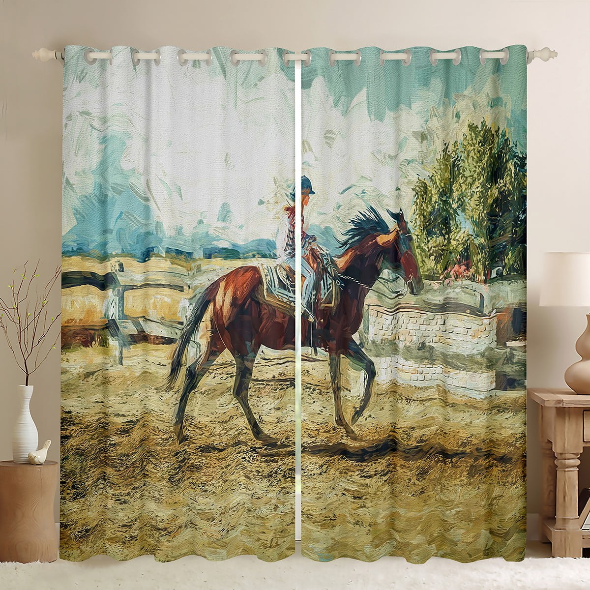 Western Blackout Curtains,Rustic Farmhouse Cowboy Curtains,Oil Painting ...