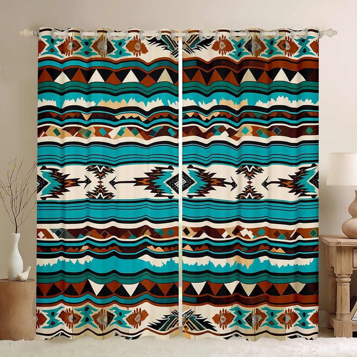 Western 30%-50% Blackout Curtains for Bedroom Geometric Aztec Curtains ...