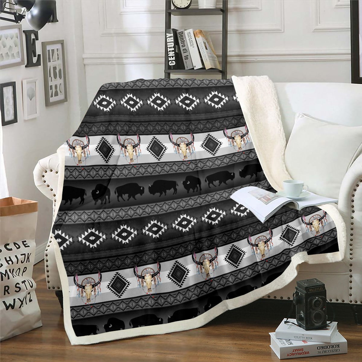Western Blanket 60"x80",Longhorn Skull Southwestern Throw Blanket Aztec ...