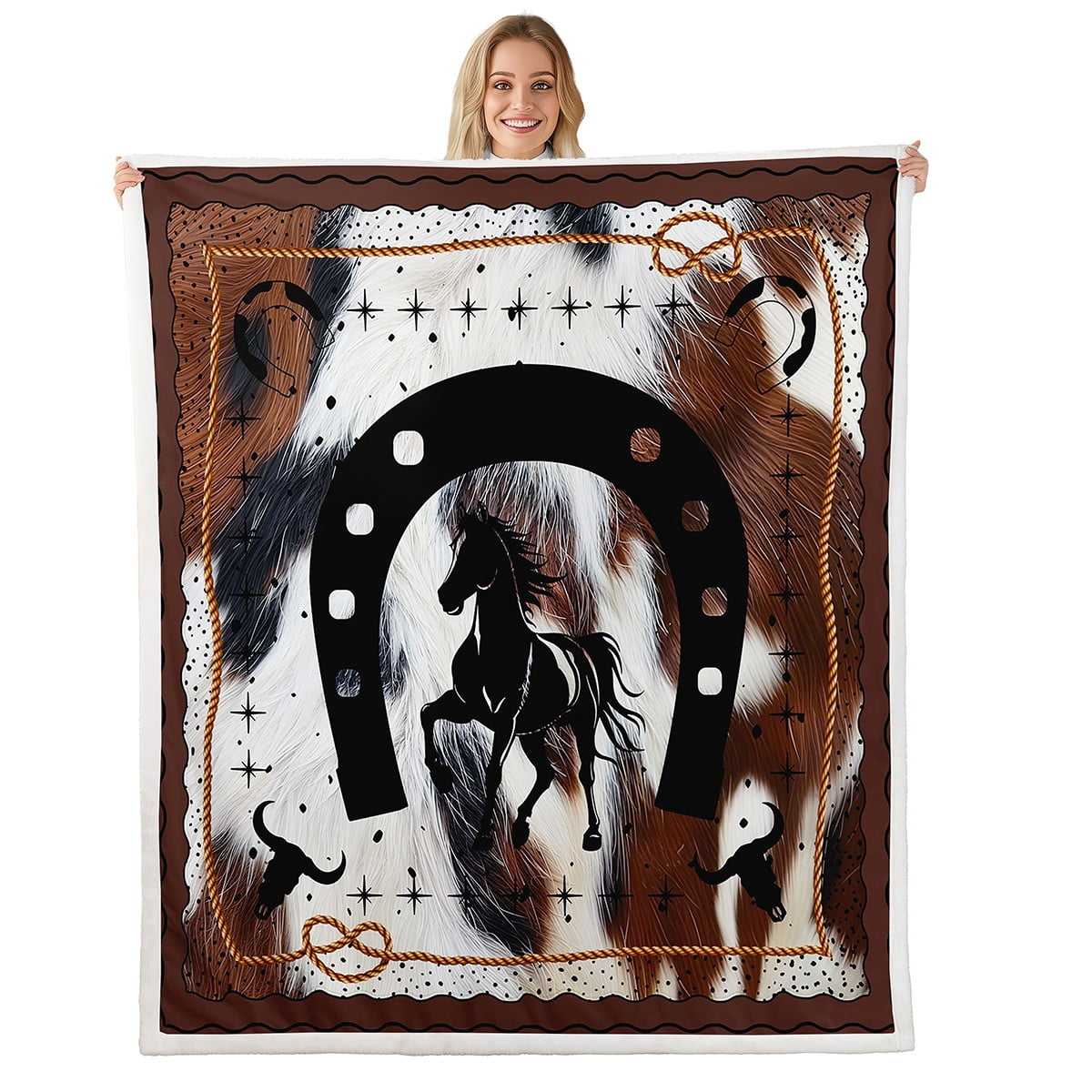 Western Blanket Horse Cowboy Throw Blanket Rustic Farmhouse Fleece ...