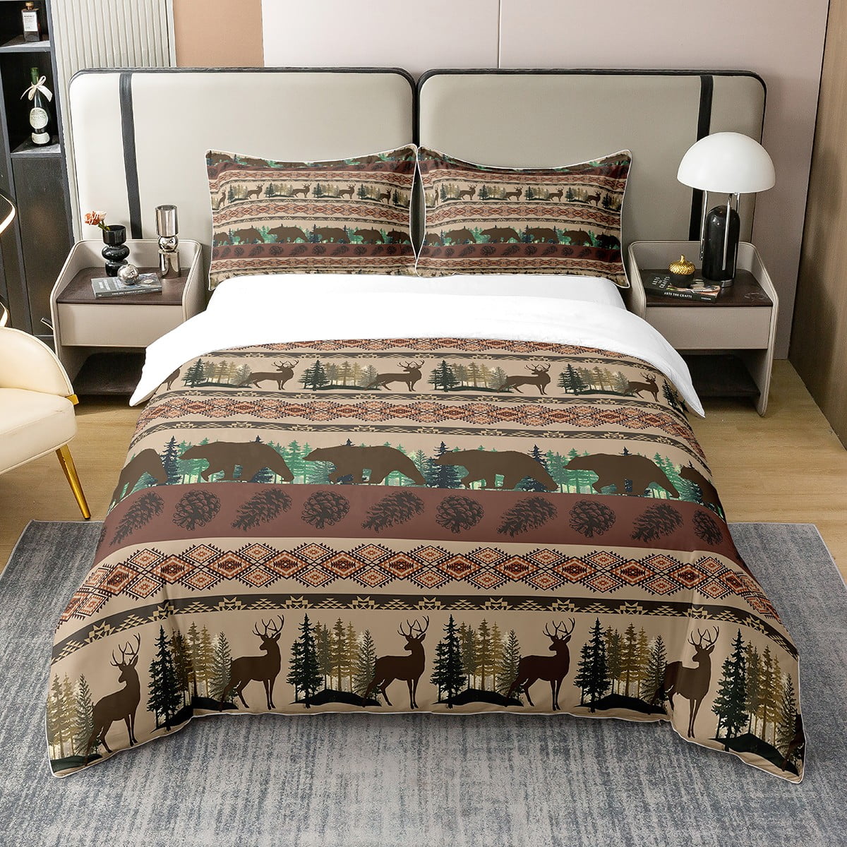 Western Boho 100% Cotton Duvet Cover Twin Size, Hunting Bear Moose ...