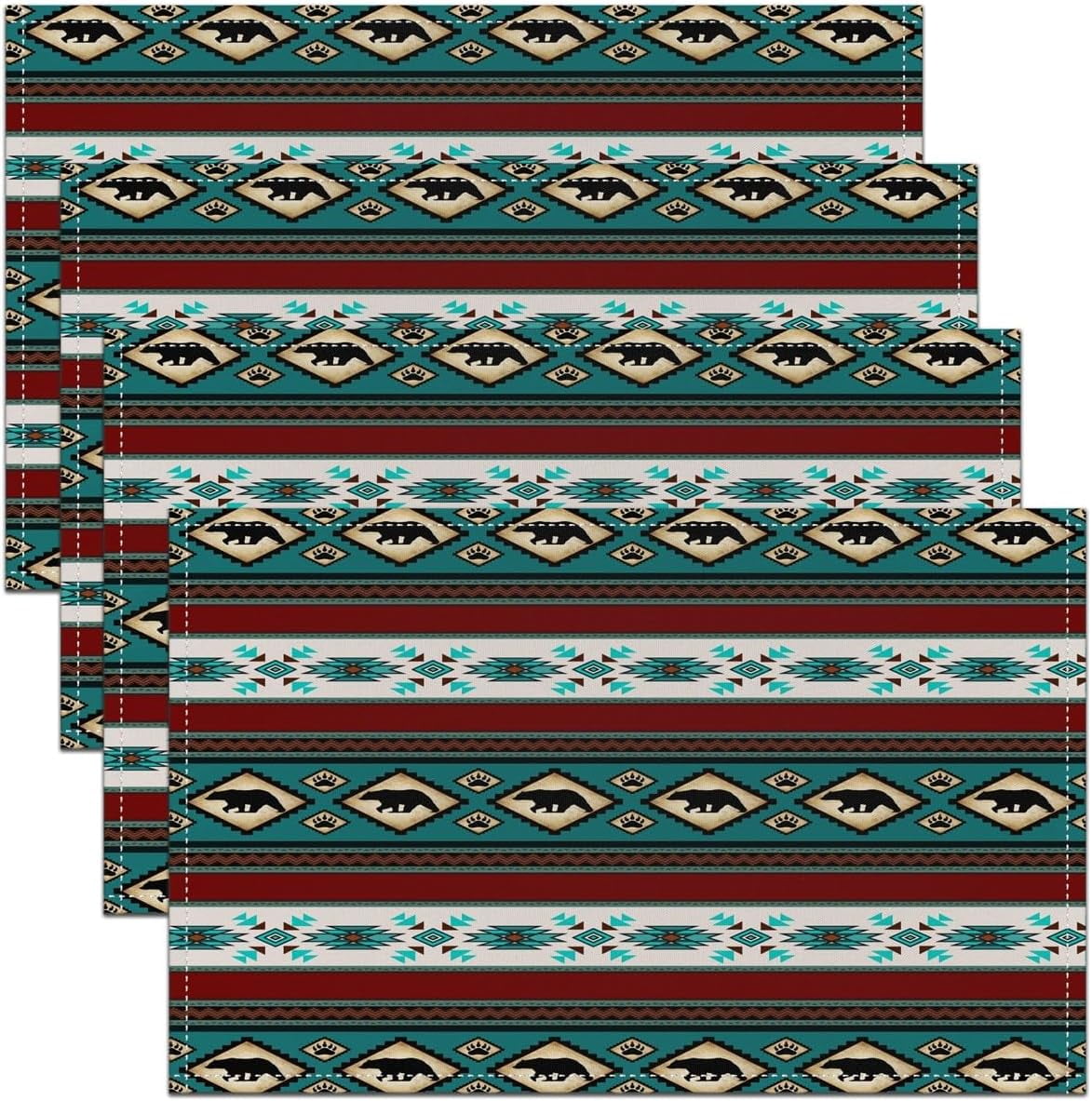 Western Boho Bear Placemats Set of 4 12"x18" Southwestern Aztec ...