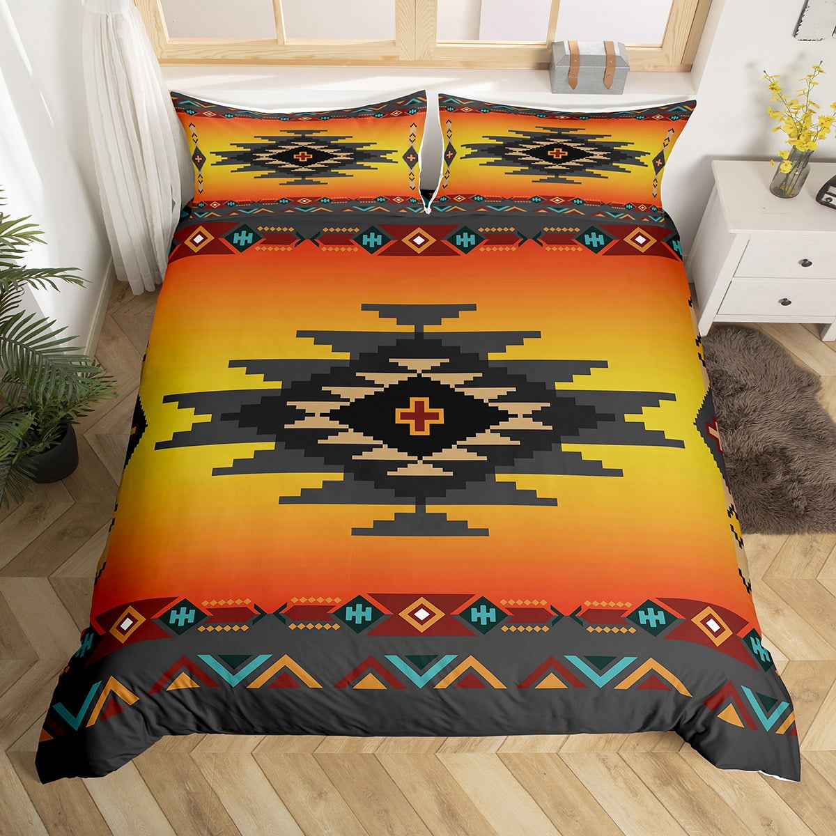 Western Boho Bedding Sets Twin,Aztec Comforter Cover Ethnic Tribal ...