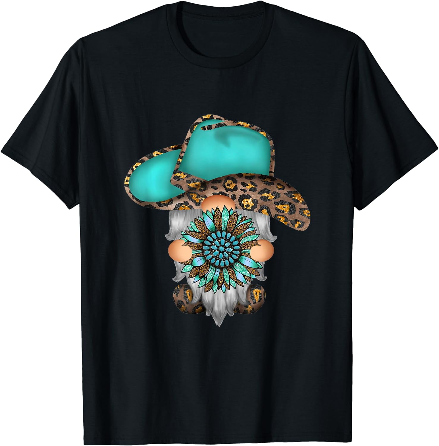 Western Boho Cowboy Gnome Cowboy Hat Turquoise T-Shirt Black - Walmart.com
