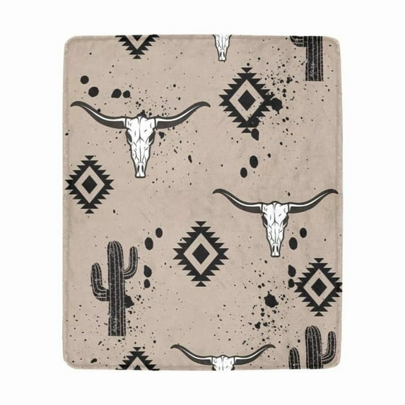 Western Boho Cowboy Print Fleece Blanket - Soft Plush Aztec Indian ...