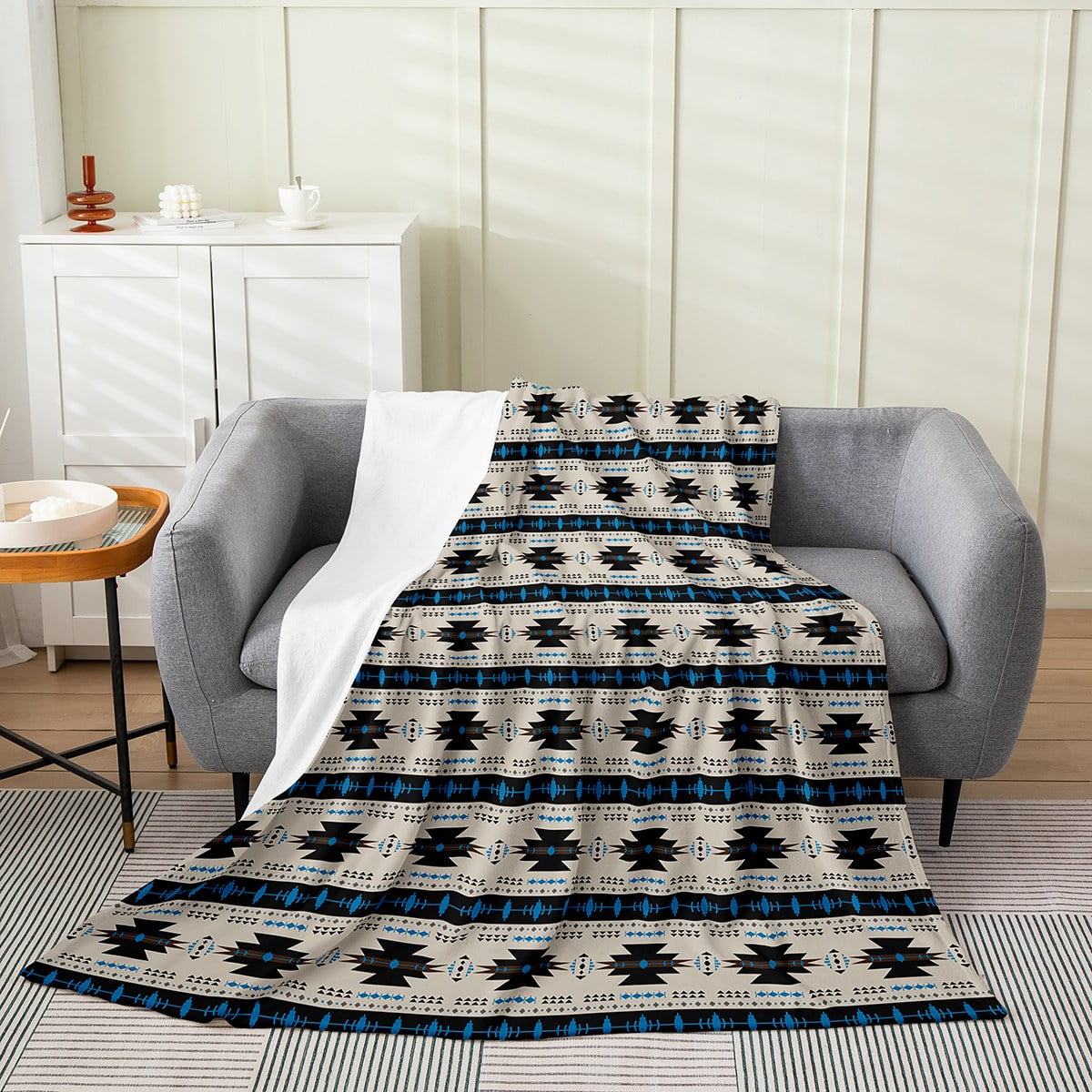 Western Boho Flannel Fleece Blanket Queen Size, Aztec Bed Blanket ...