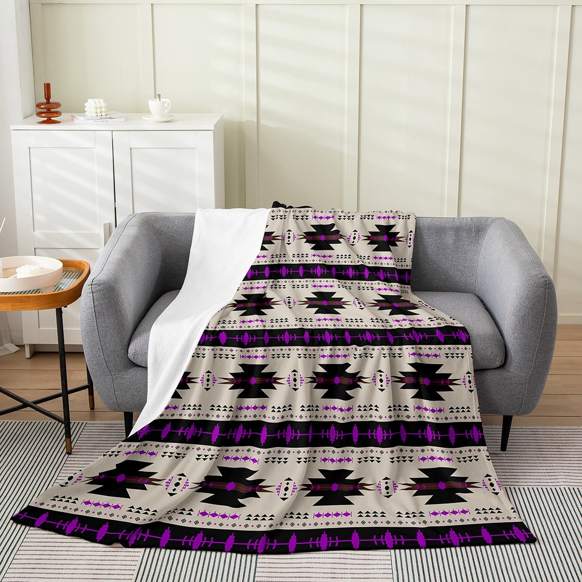 Western Boho Flannel Fleece Blanket Queen Size, Aztec Bed Blanket ...