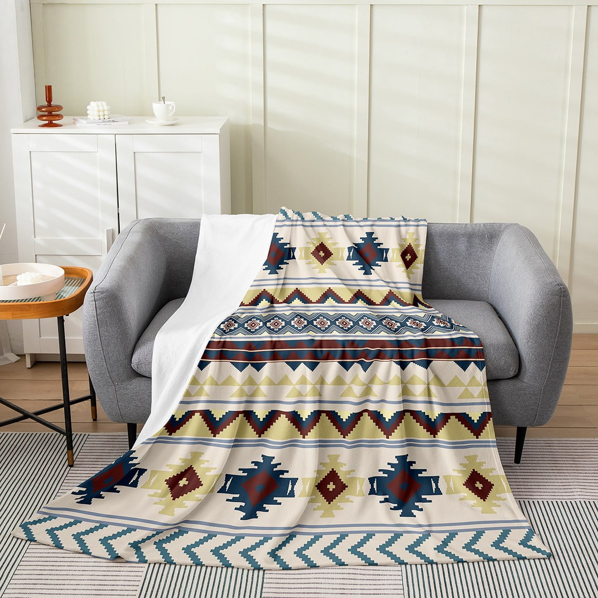 Western Boho Flannel Fleece Blanket Twin Size, Aztec Throw Blanket ...