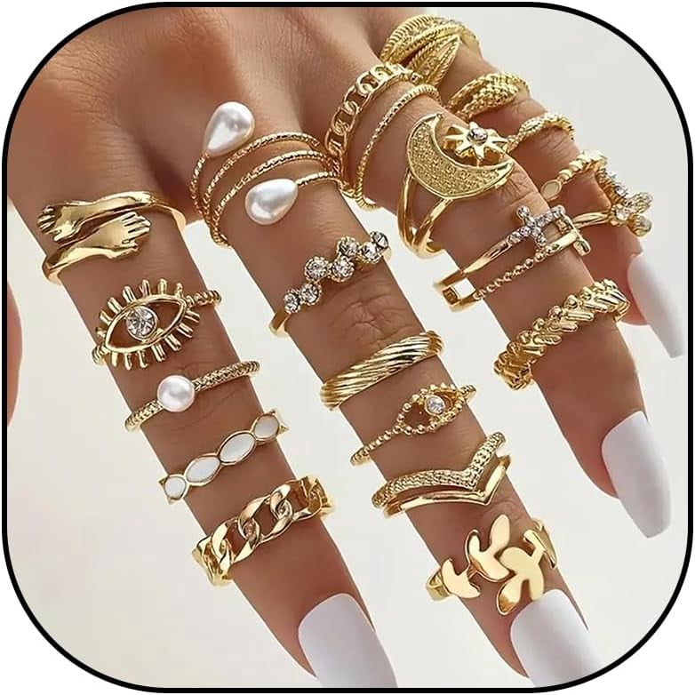 Western Boho Stackable Rings for Women - Non Tarnish Gold Turquoise ...