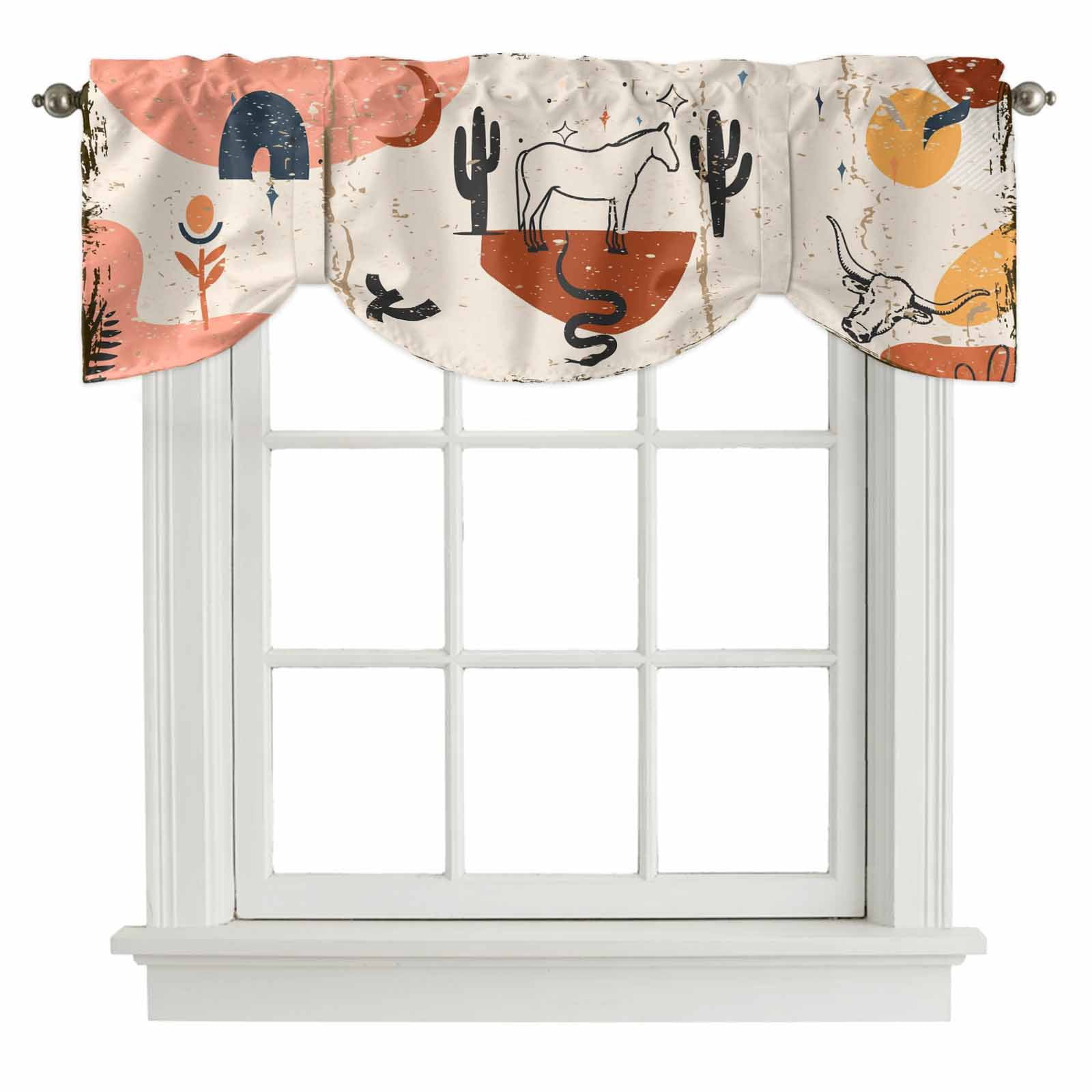 Western Boho Tie Up Valance Curtains for Windows, Kitchen Curtains ...